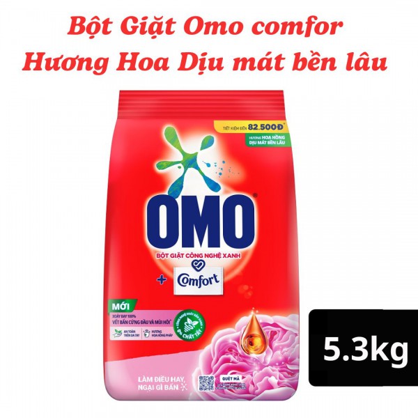 Bột Giặt Omo comfor Hương Hoa Dịu mát bền lâu 5.3kg | VPP Khánh Ngọc