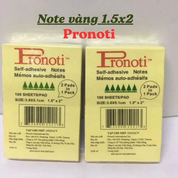 Giấy note vàng 1.5x2 Pronoti | VPP Khánh Ngọc