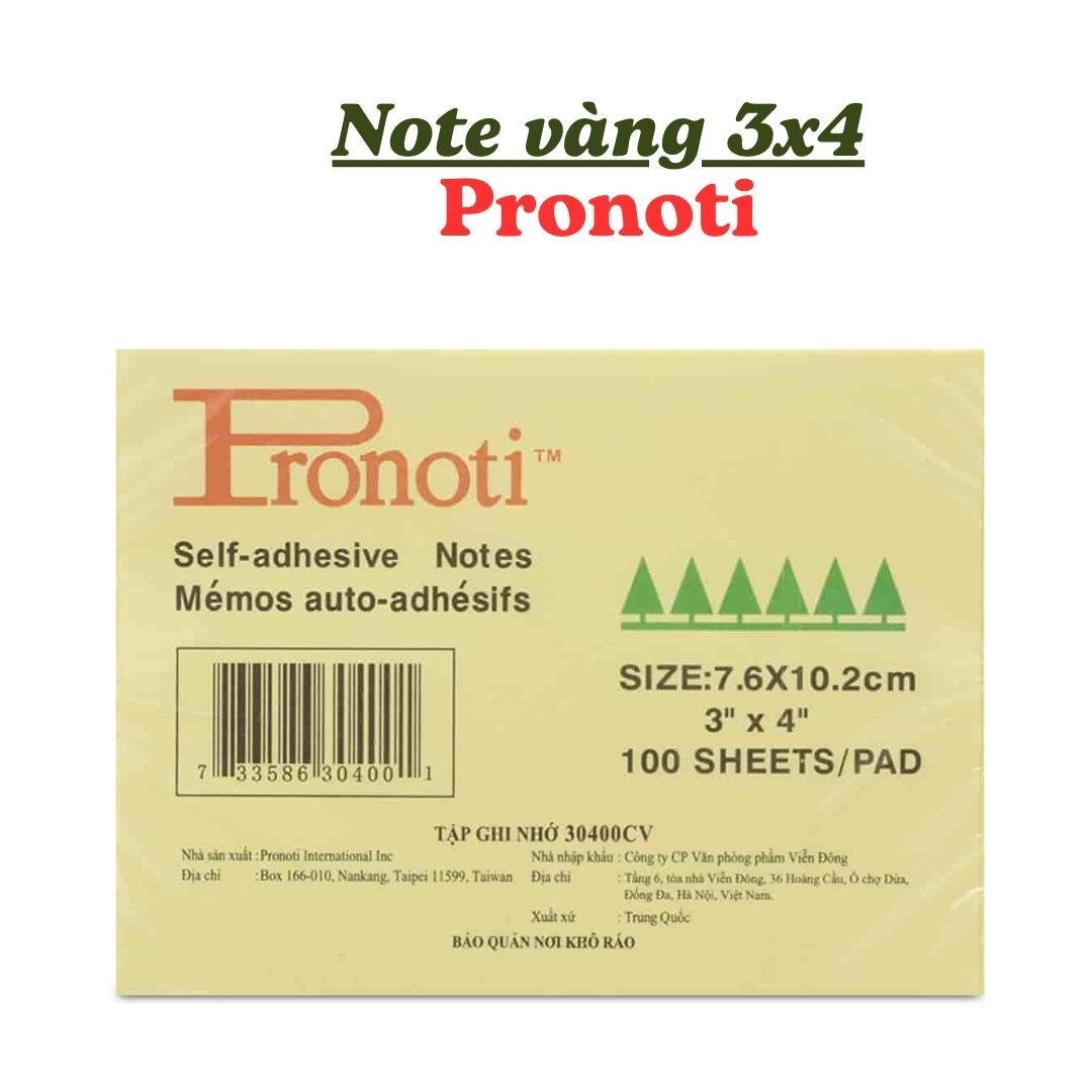 Giấy note vàng 3x4 Pronoti | VPP Khánh Ngọc
