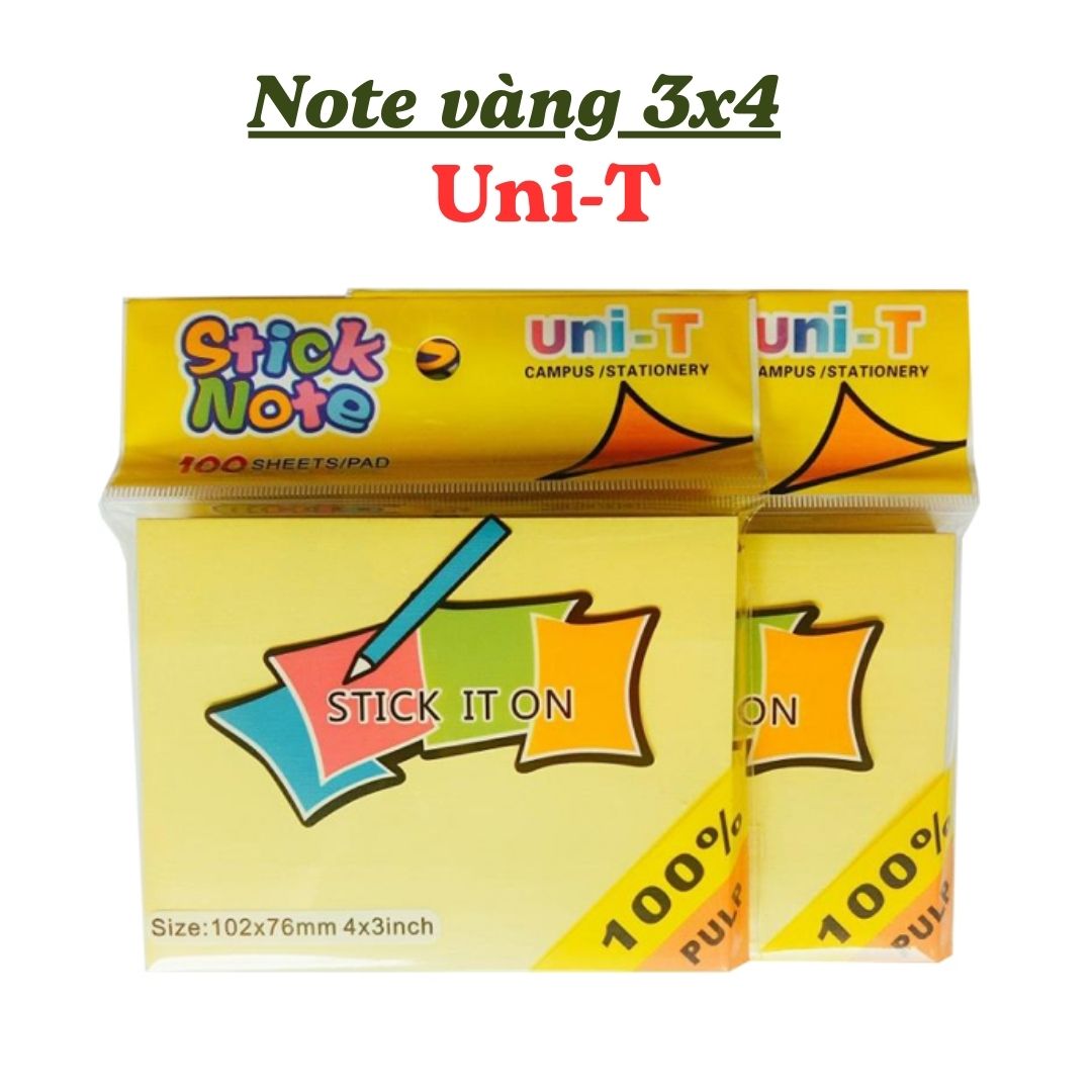Giấy note vàng 3X4 Uni-T | VPP Khánh Ngọc